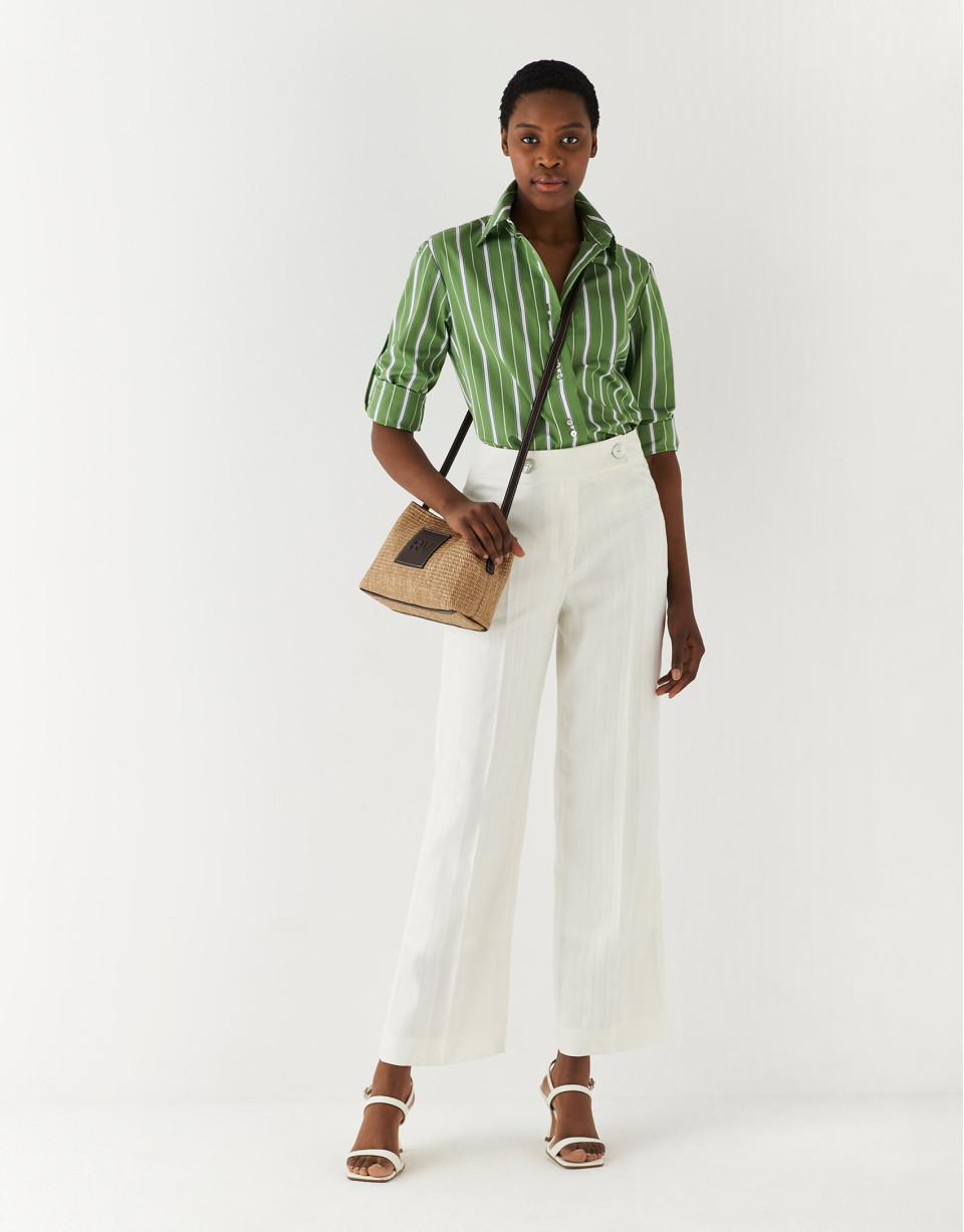 Blusa remangada algodón rayas verde/blanco | Roberto Verino