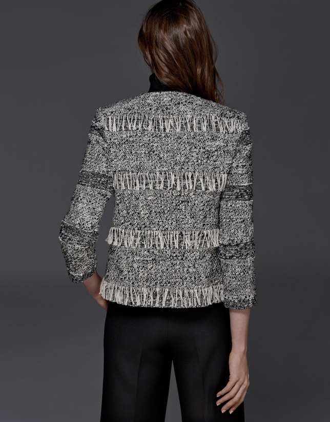 Grey cheviot jacket with fringe - Woman | Roberto Verino