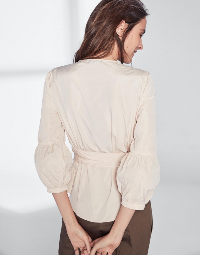 Sandy-colored top with gathered sleeves - Woman | Roberto Verino