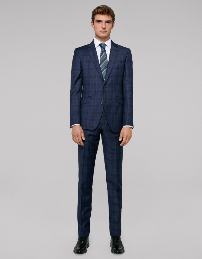 Navy blue checked, slim fit suit - Man - AW2019 | Roberto Verino
