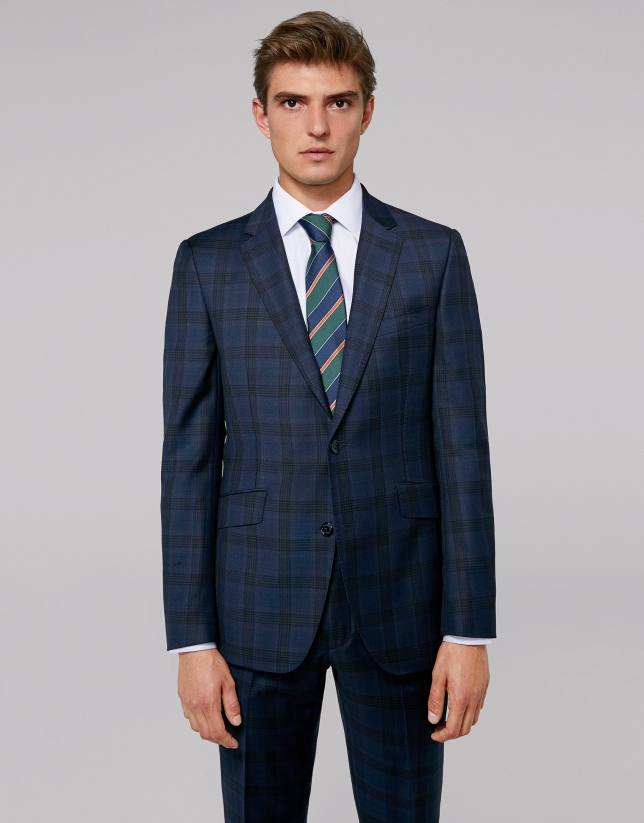 Navy blue checked, slim fit suit - Man - AW2019 | Roberto Verino