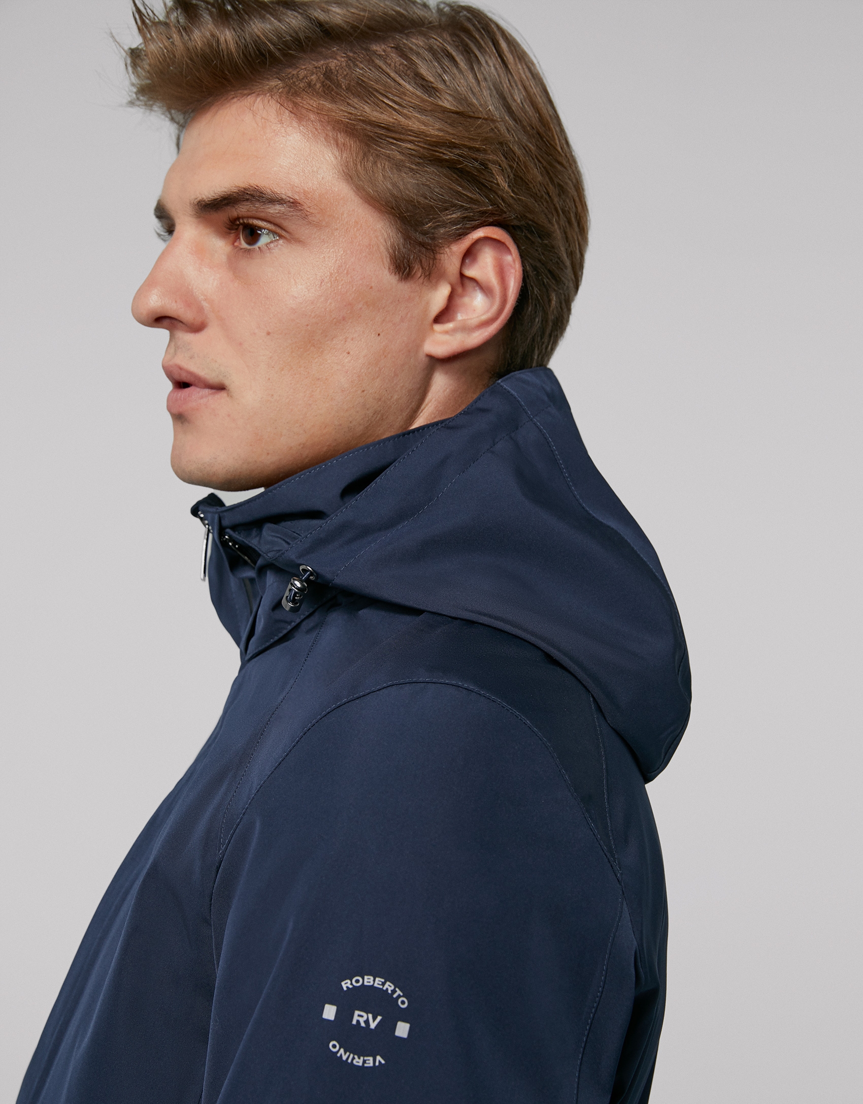 Navy blue light tech fabric jogging jacket | Roberto Verino