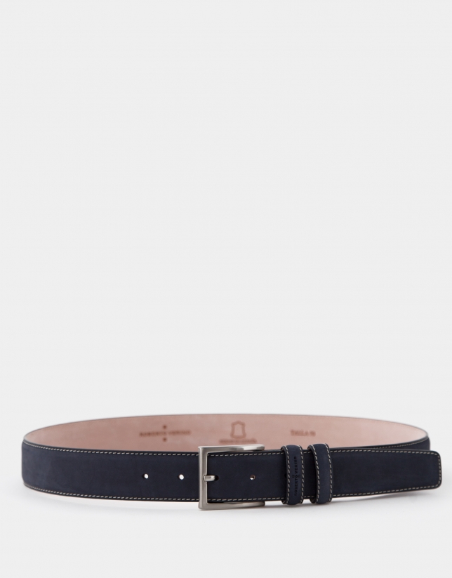 Cinturón nobuk azul marino pespunteado - Hombre | Roberto Verino
