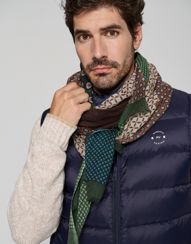 Fular lana patchwork marrones, azules y verdes | Roberto Verino