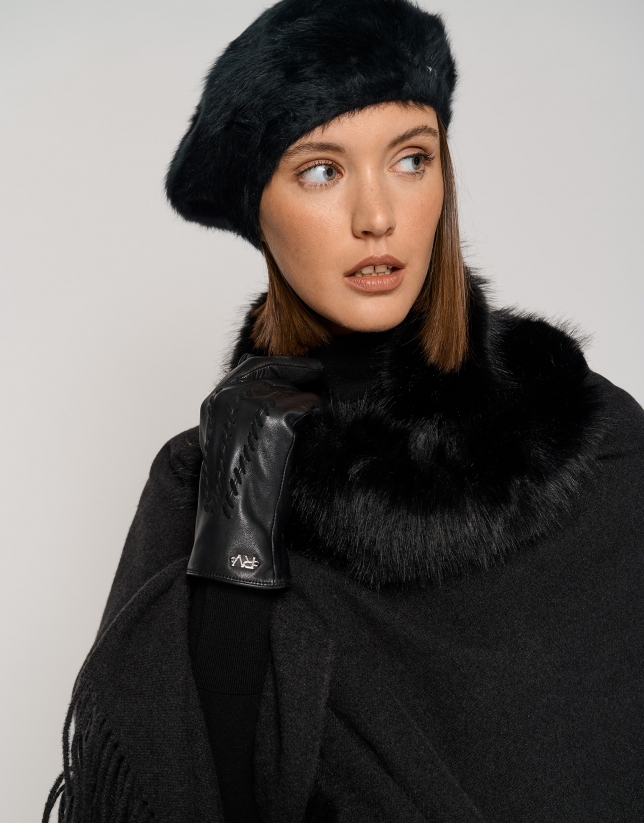 Maxi fular negro combinado con cuello suave | Roberto Verino